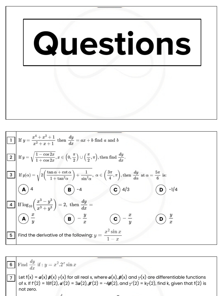 Differentiation - Question Sheet | PDF