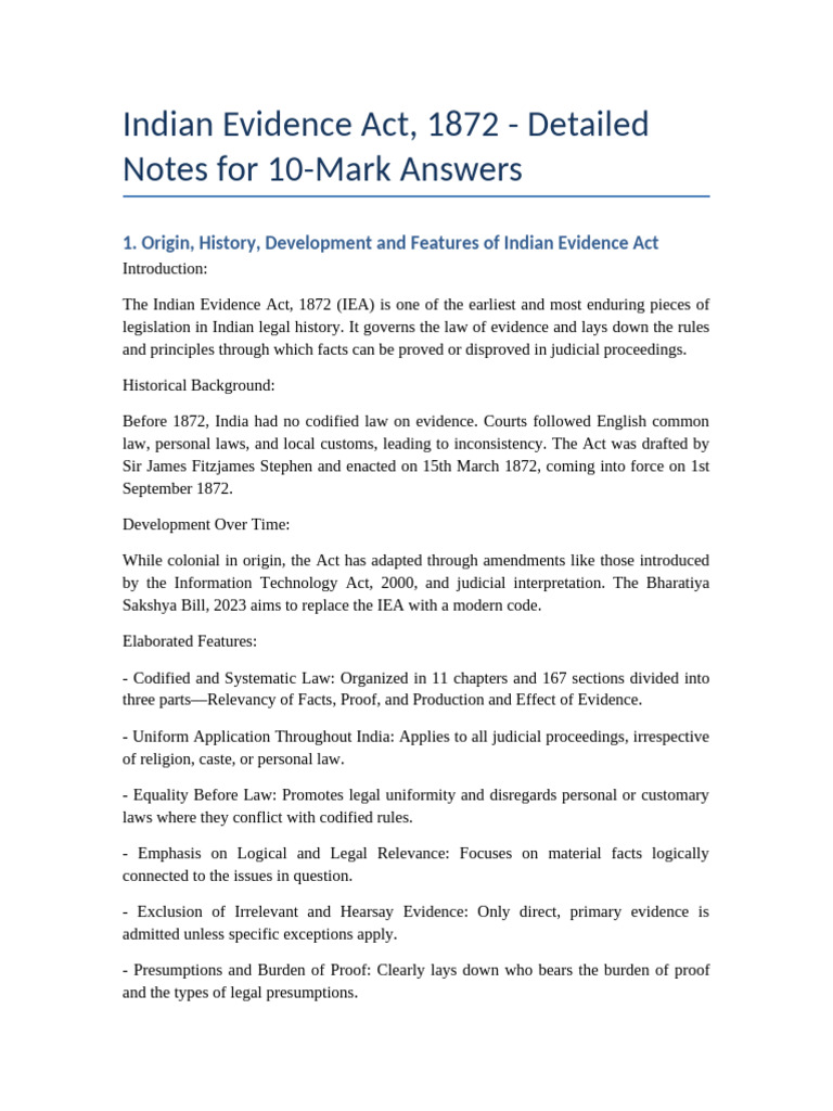 Indian Evidence Act, 1872 Overview | PDF | Evidence (Law) | Evidence