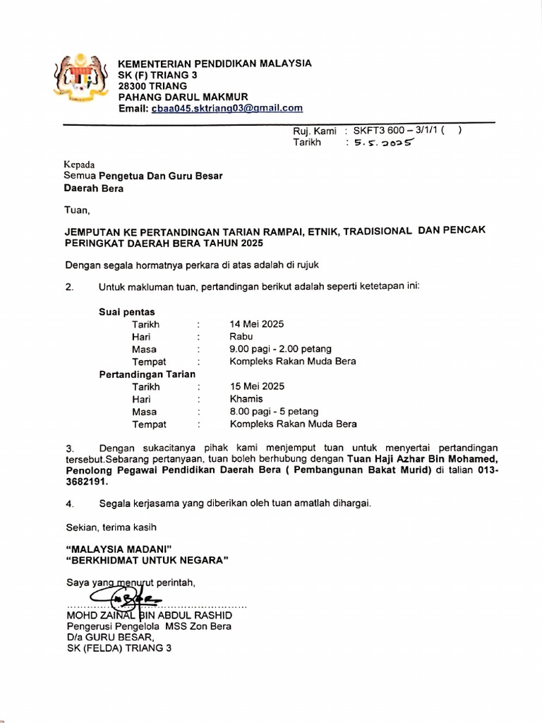 Surat Jemputan Pertandingan Tarian - 250505 - 131247 | PDF