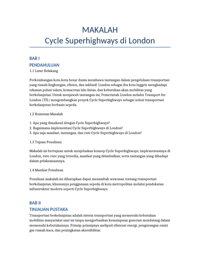 Makalah Lengkap Cycle Superhighways London | PDF