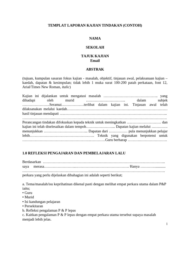 Template Penulisan Penuh Kajian Tindakan | PDF