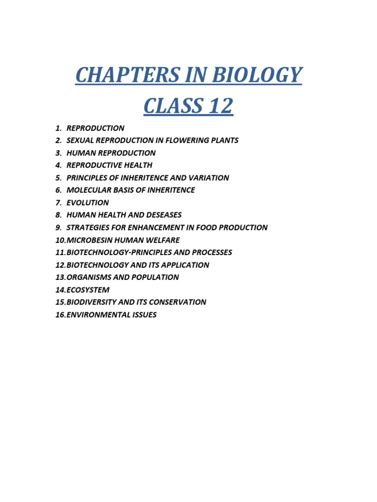 Chapters in Biology Class 12 | PDF