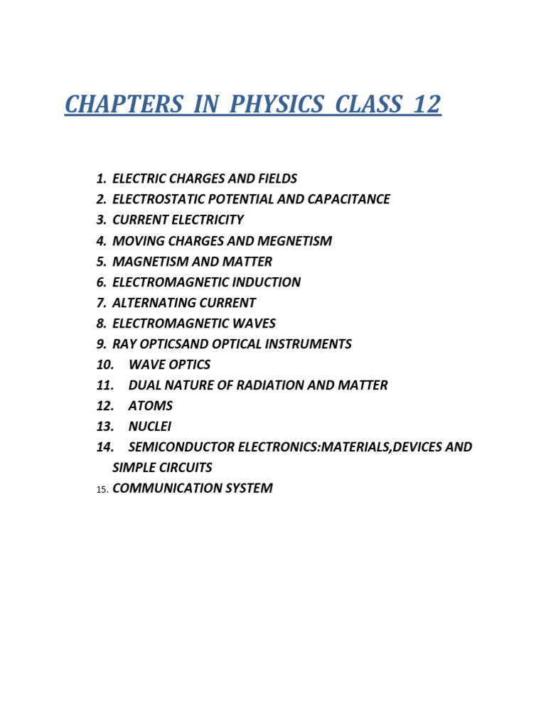 Chapters in Physics Class 12 | PDF