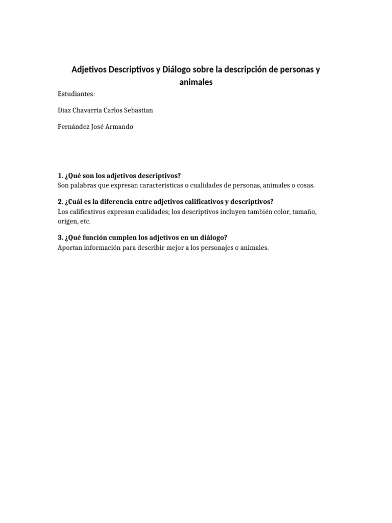 Adjetivos Descriptivos | PDF