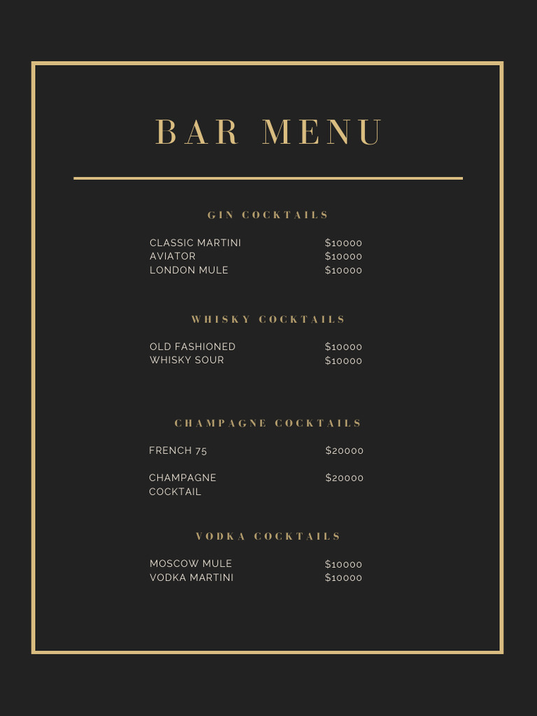 Black and Gold Elegant Cocktail Menu | PDF