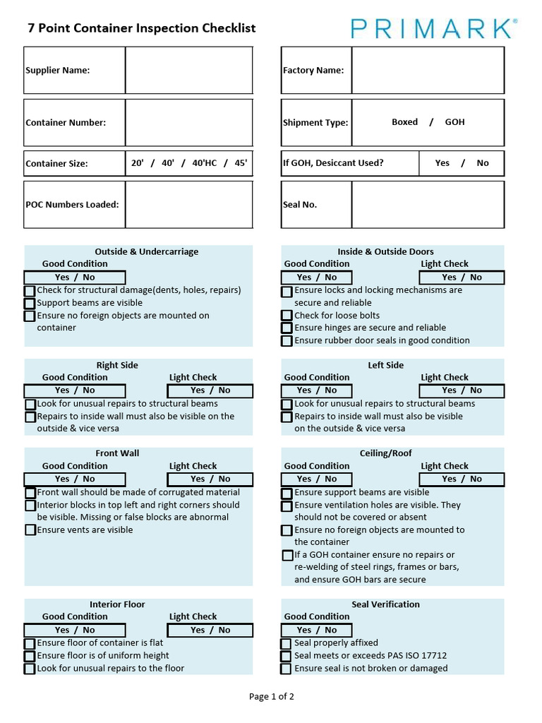 Container Inspection Checklist | PDF | Door | Beam (Structure)