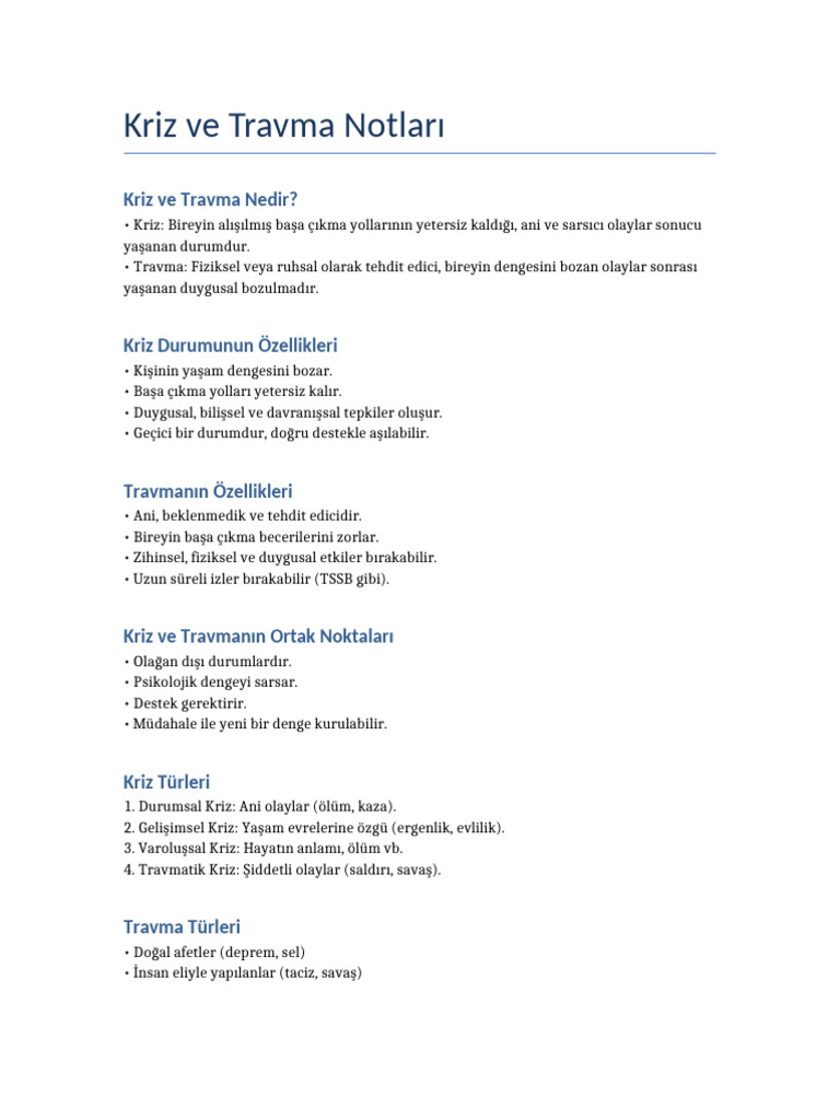 Kriz Ve Travma Notlari | PDF