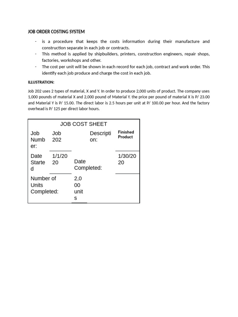 Job Order Costing System | PDF
