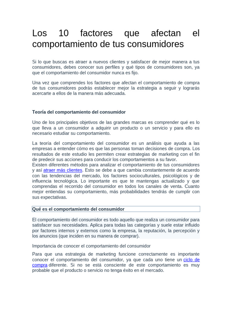 Los 10 factores que afectan el comportamiento de tus consumidores | PDF | Comportamiento ...