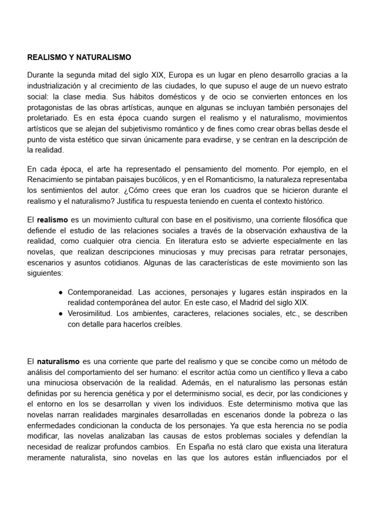 Realismo y Naturalismo en el Siglo XIX | PDF | Realismo literario | Novelas