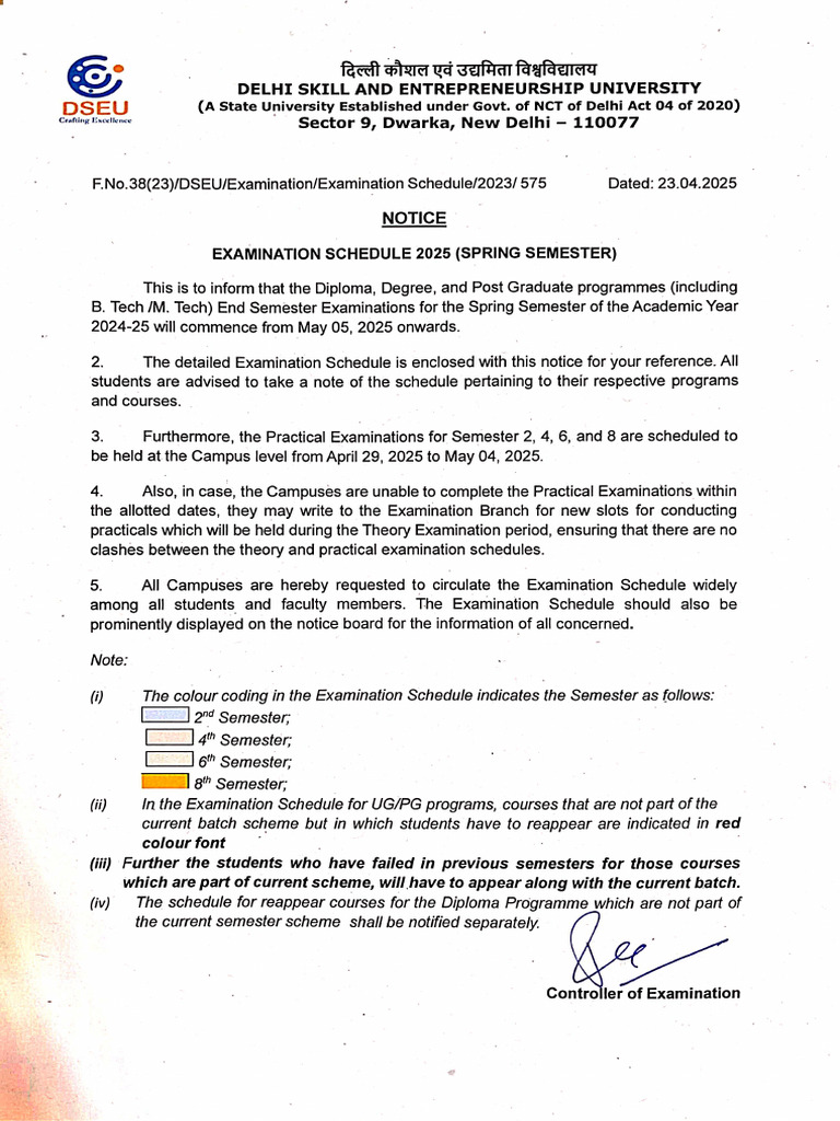 Notice Examination Schedule | PDF