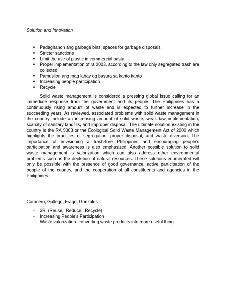 Solution and Innovation- EnVI SCI | PDF | Waste Management | Waste