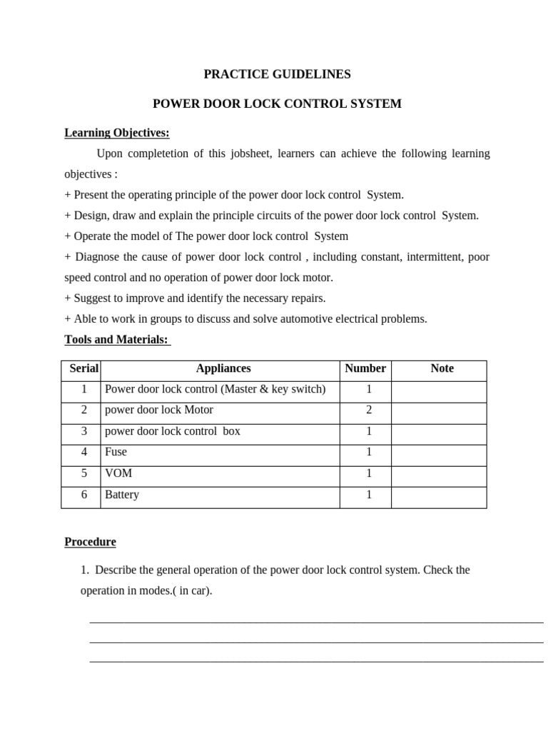 Power Door Lock System Guidelines | PDF | Manufactured Goods ...