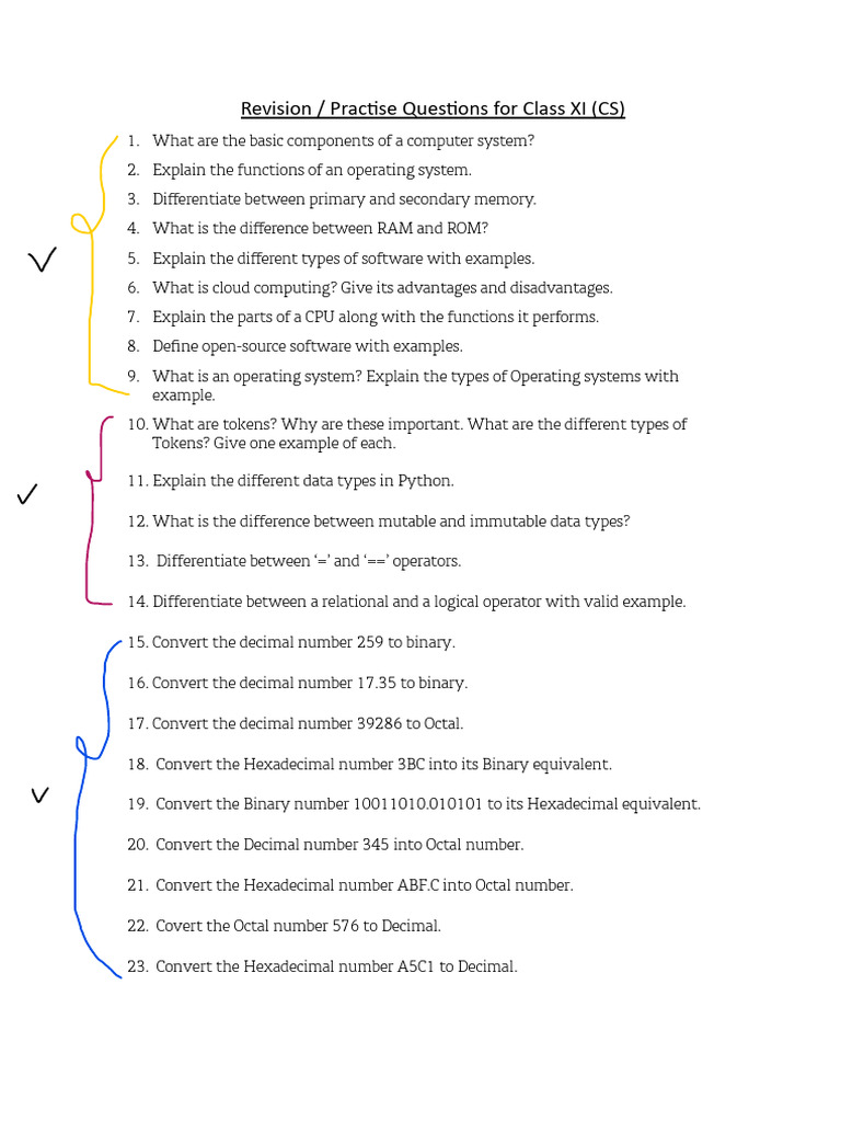 Revision Questions Class XI | PDF | Software Engineering | Computer Science