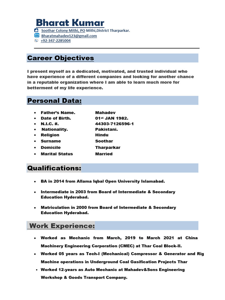 Bharat Kumar (Resume) - Rajesh Chouhan | PDF