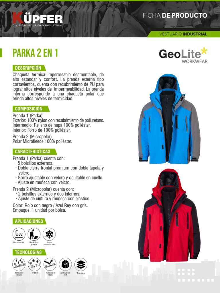 Ficha Proveedor Parka 2 en 1 Polar Azul Geolite 46949 | PDF