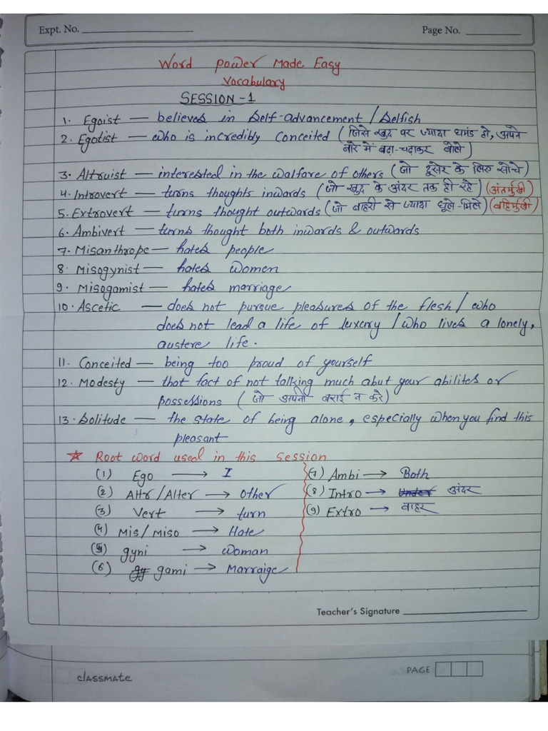 WORD POWER MADE EASY Handwritten Notes | PDF