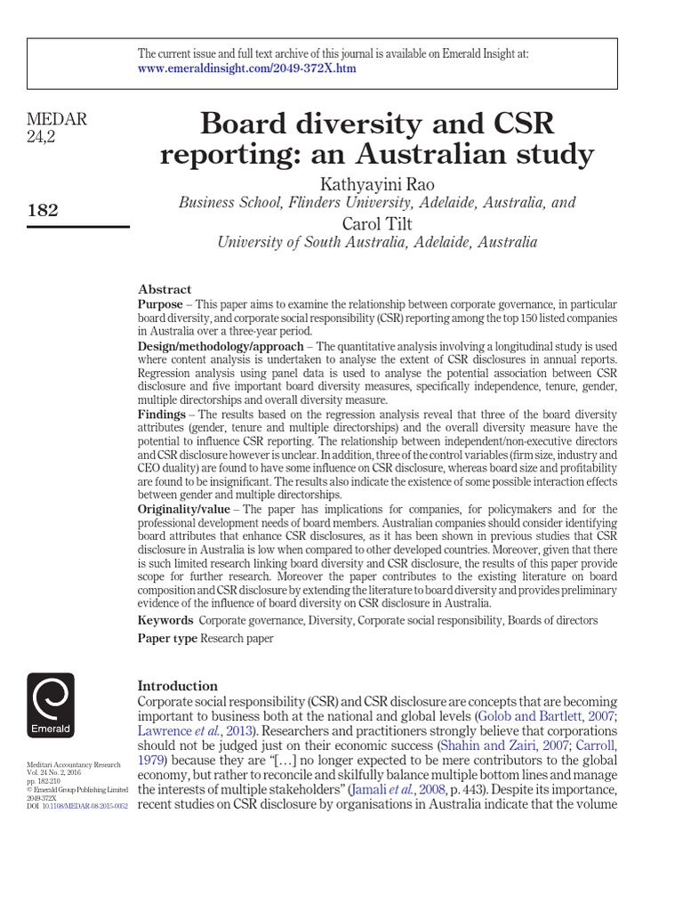Board Diversity and CSR in AUS | PDF | Corporate Social Responsibility ...
