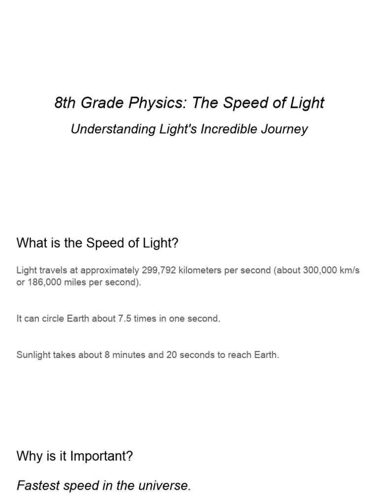 8th Grade Physics - The Speed of Light Google Slide | PDF