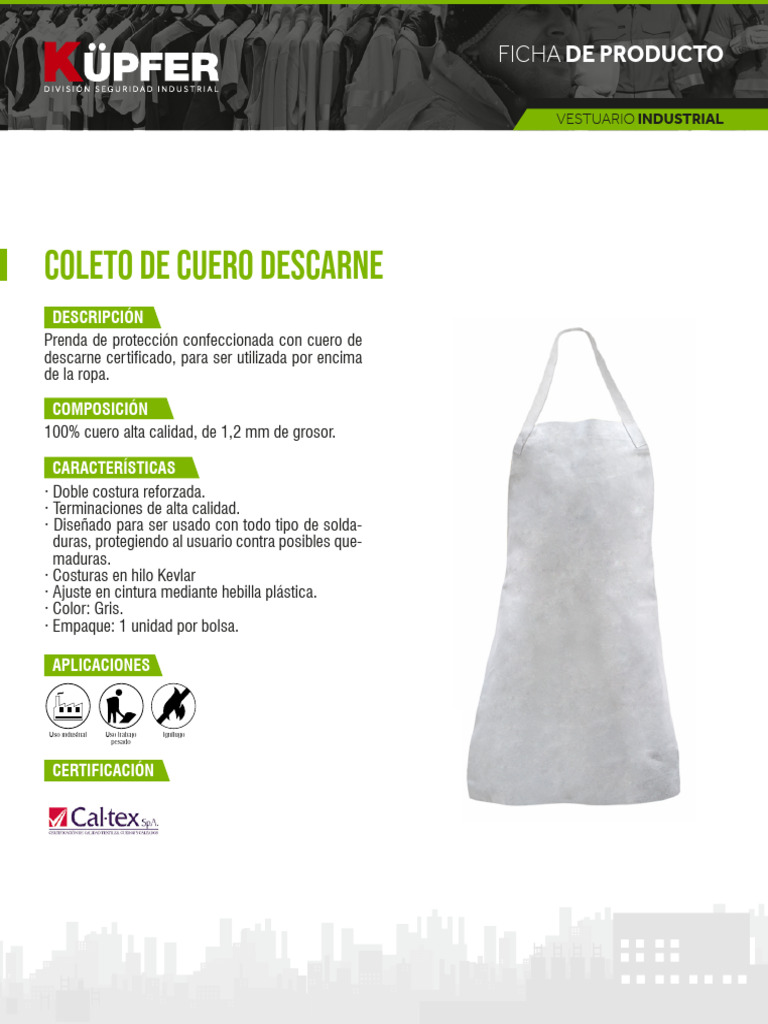 Ficha Proveedor Coleto Soldador Descarne 5930 | PDF