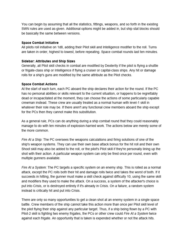 Space Combat Rules and Actions Guide | PDF | Ships