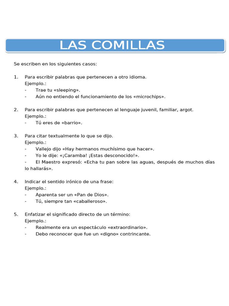Las Comillas para Sexto de Primaria | PDF