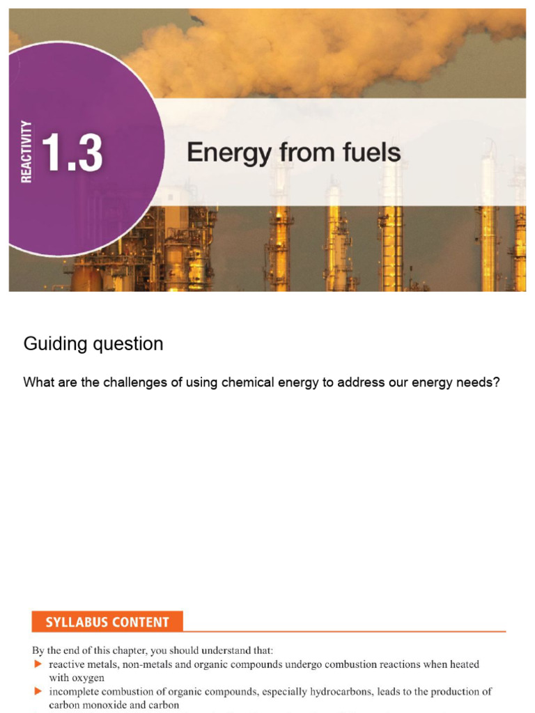 R1.3 Energy From Fuels | PDF | Combustion | Biofuel
