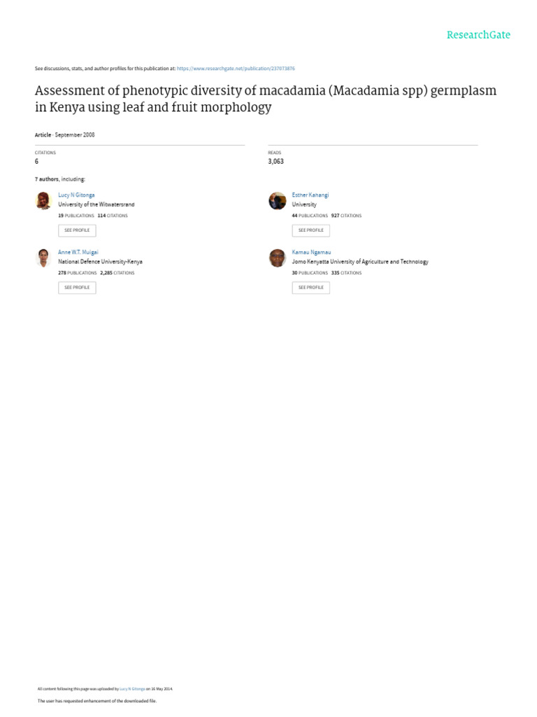 Assessment of Phenotypic Diversity of Macadamia (Macadamia SPP ...