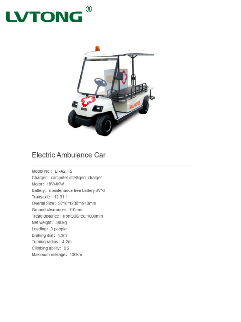 LVtong Ambulance Cart Datasheet With Stretcher Details | PDF