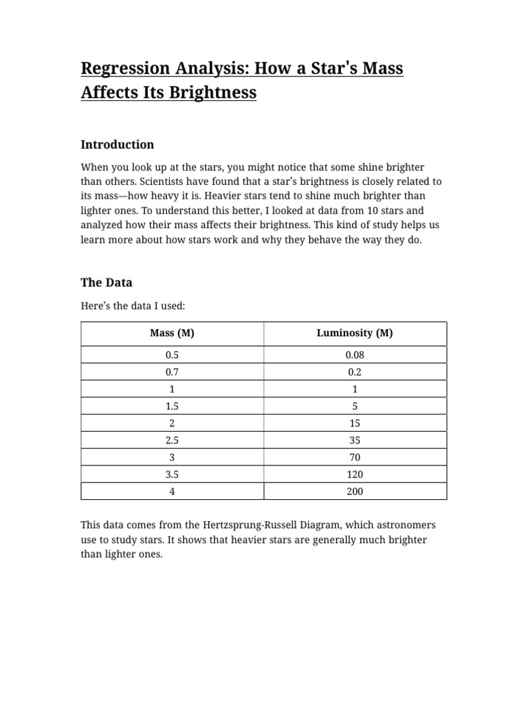 Star Mass Luminosity Regression | PDF | Stars | Regression Analysis