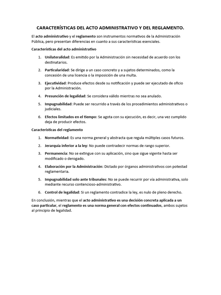 Características Del Acto Administrativo y Del Reglamento | PDF