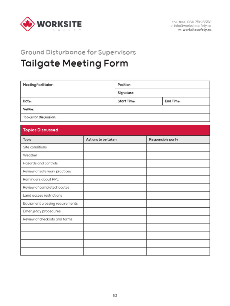 Tailgate Meeting Checklist Template | PDF