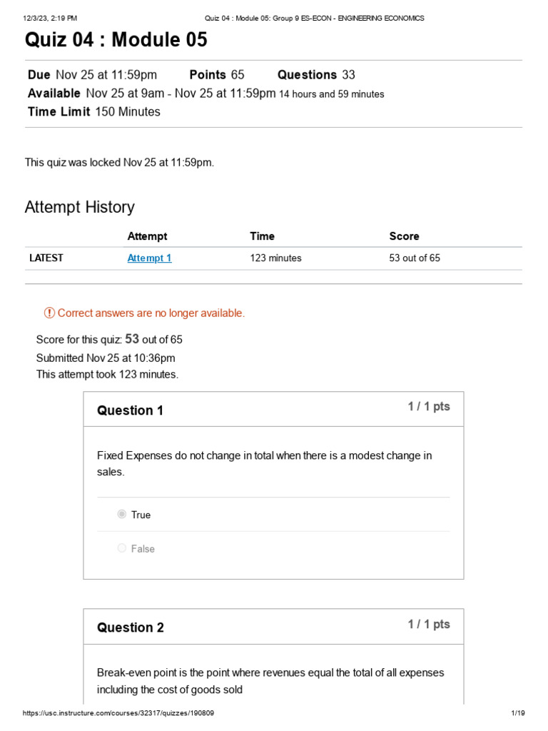 Quiz 04 - Module 05 - Ariel | PDF | Economics | Financial Accounting