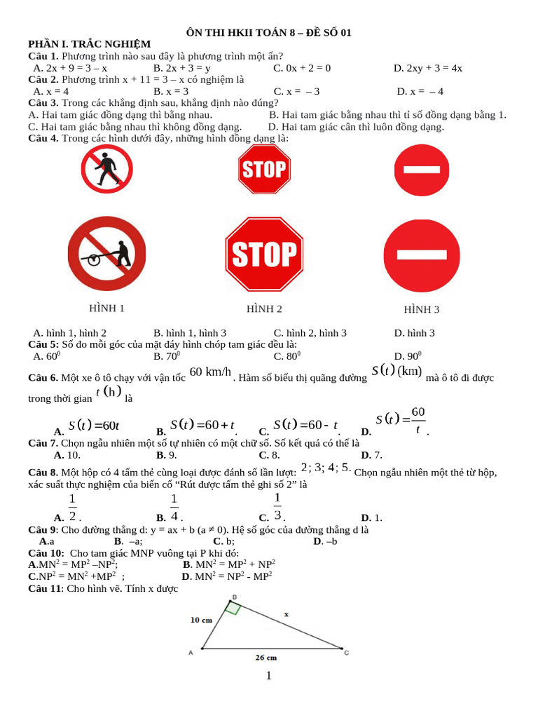 Ôn Thi Hkii Toán 8. Đề 1,2 | PDF