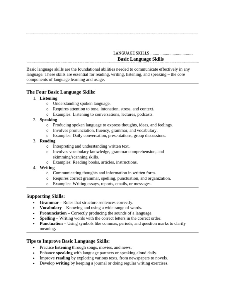 Language Skills | PDF
