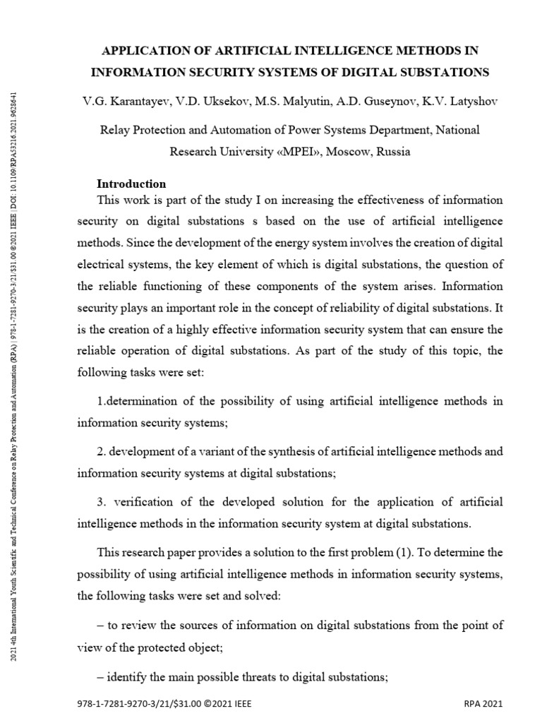 Application Of Artificial Intelligence Methods In Information Security Systems Of Digital ...