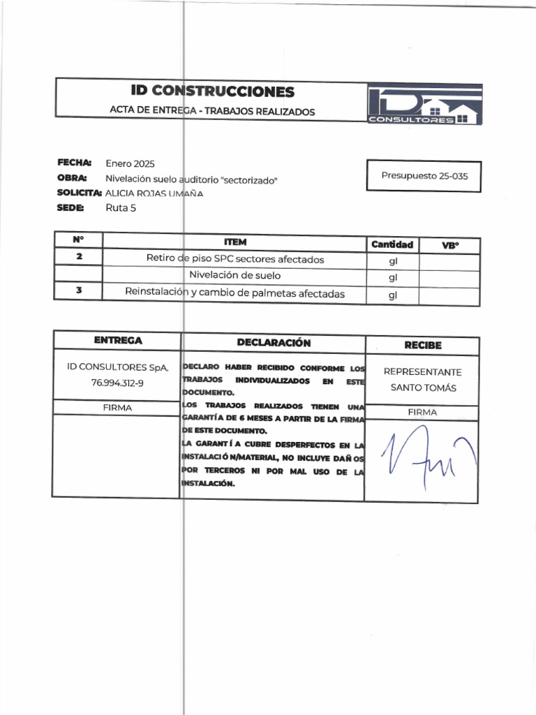 Acta de Trabajos Realizados 25-035 | PDF