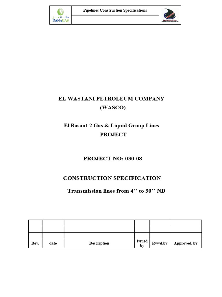 Construction General Specifications of Pipelines | PDF | Pipe (Fluid ...