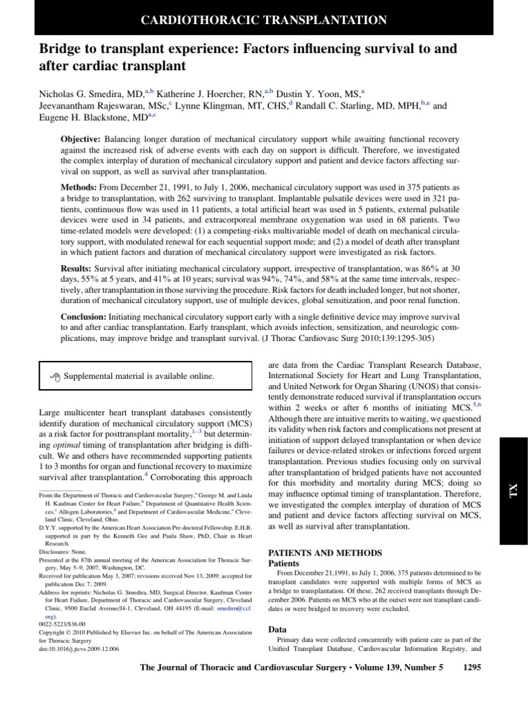 Bridge To Transplant Experience - Factors Influencing Survival To and ...