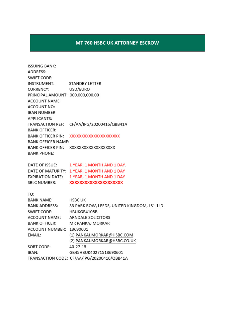 SNB - HSBC Uk MT 760 Draft - 2023-2 - Uk | PDF | Letter Of Credit | Banks