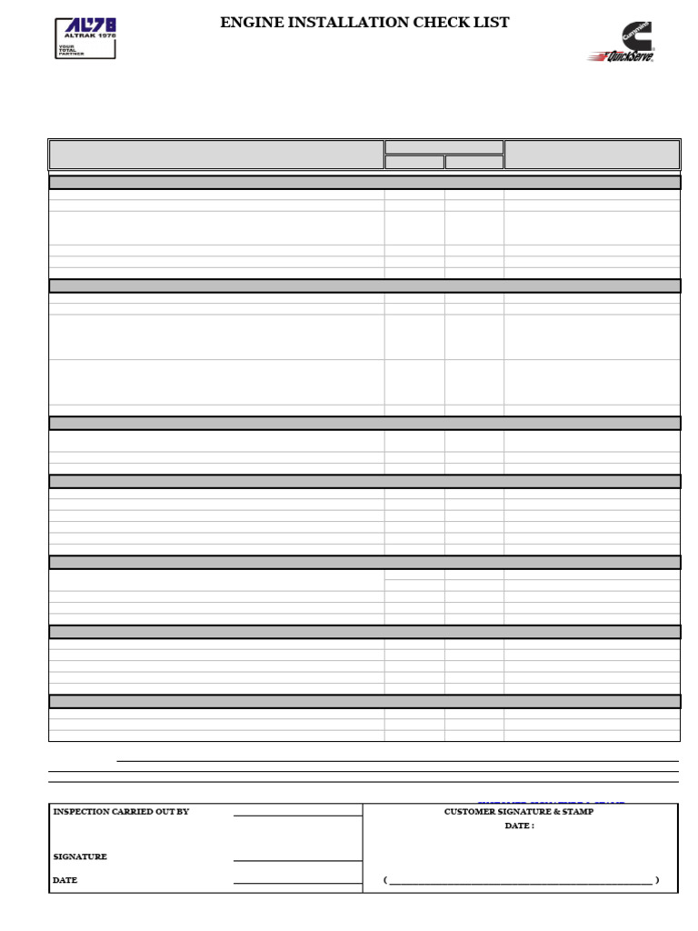 Engine Installation Check List | PDF | Valve | Engines