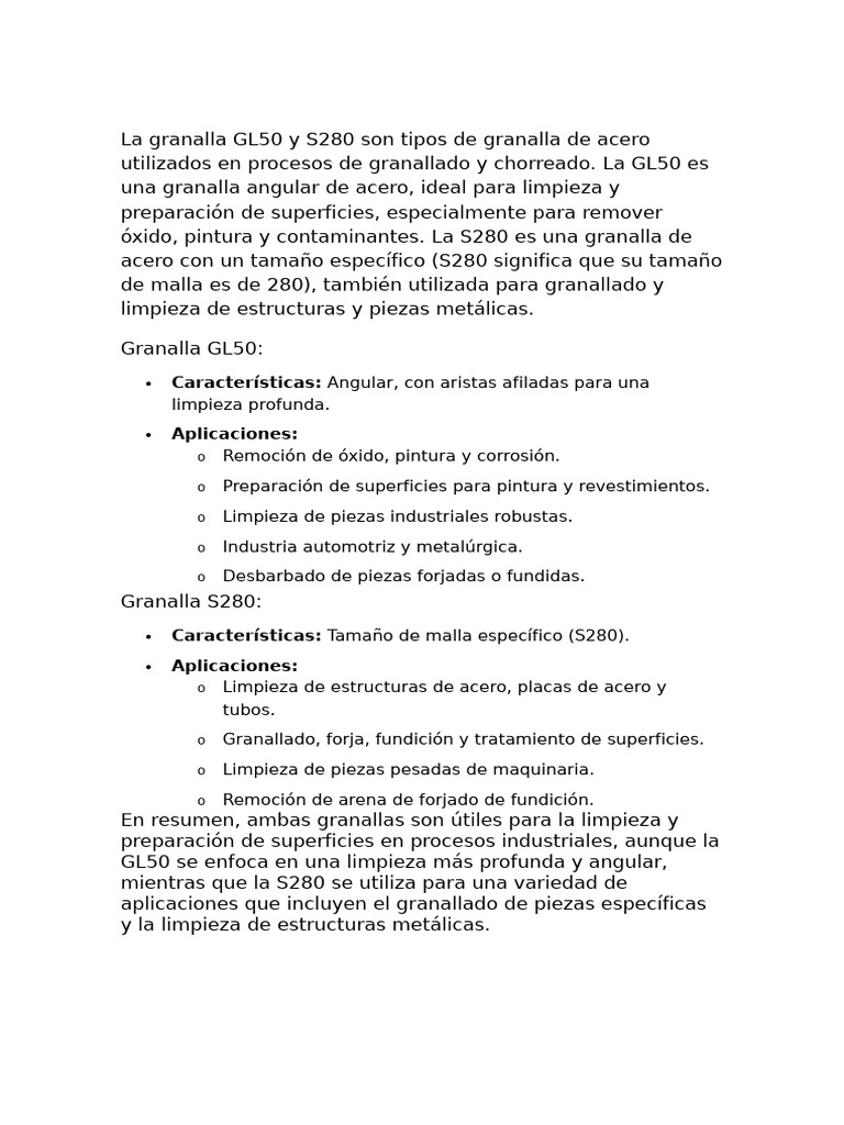 Granalla GL50 y S280 | PDF