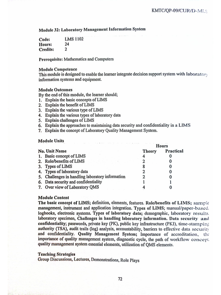 Lims Course Outline I.I 2024 | PDF