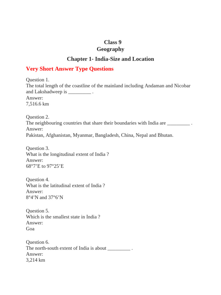 CLASS 9-GEOGRAPHY-CHAPTER 1-INDIA-SIZE and LOCATION (teams) | PDF | Indian Ocean | Indian ...