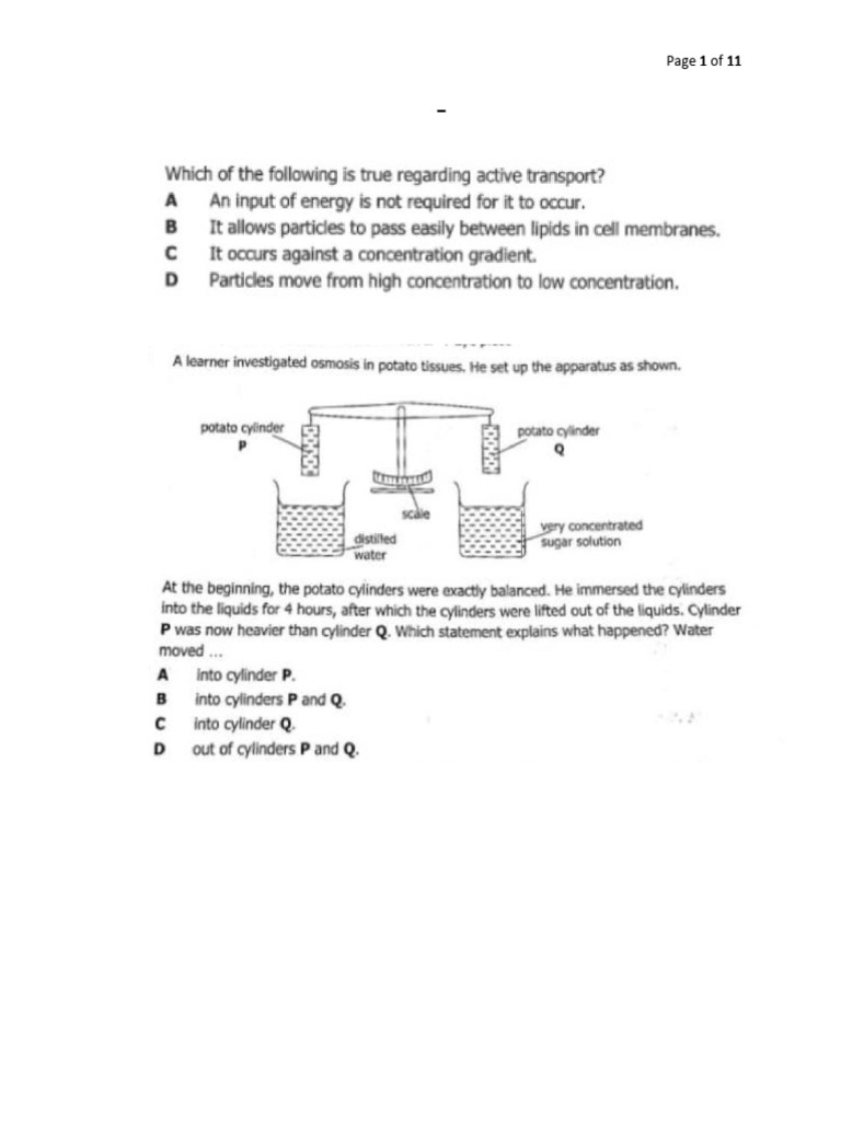 Transport Across the Cell Membrane_MCQs_DRAFT_113910 | PDF