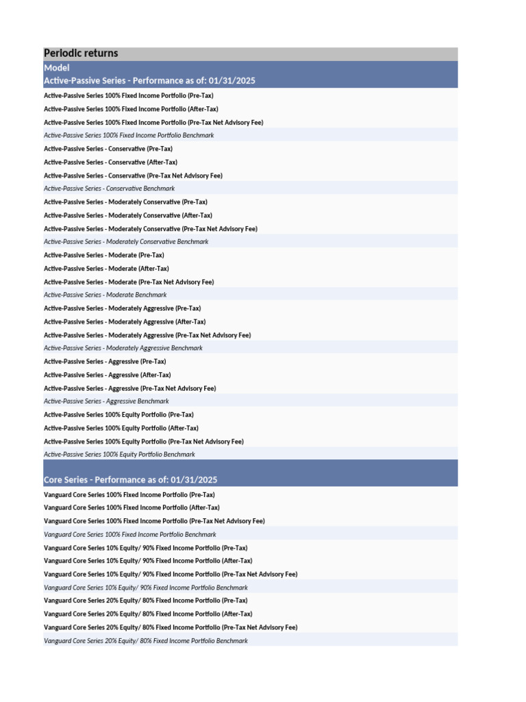 Vanguard Model Portfolio Performance 01.31.2025 | PDF | Investment Fund | Exchange Traded Fund