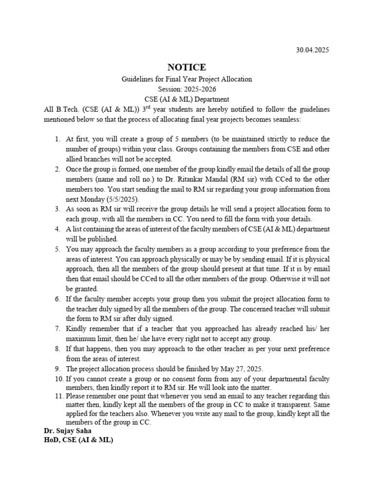 Project Allocation Notice | PDF