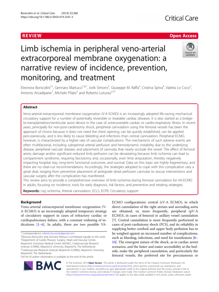 Limb Ischemia in Peripheral Veno-Arterial Extracorporeal Membrane ...