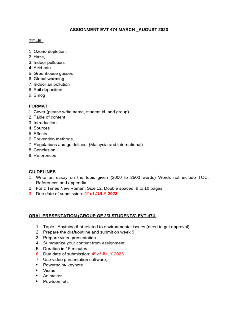 Assignment Evt 474 Mac - Ogos 2023 | PDF