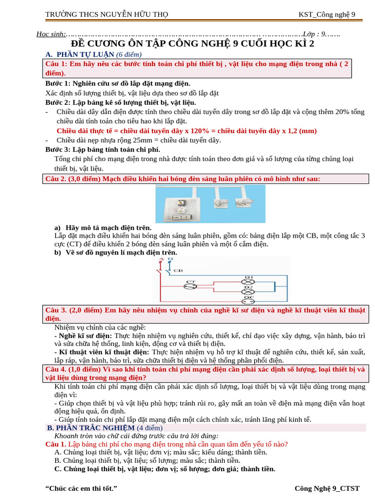 ĐỀ CƯƠNG CN9_ ÔN TẬP HK2 _Chính thức | PDF